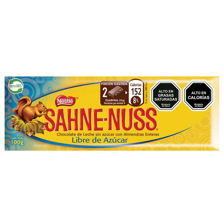 Booz.cl: Chocolate Sahne Nuss® Libre de Azúcar Barra 90 grs.