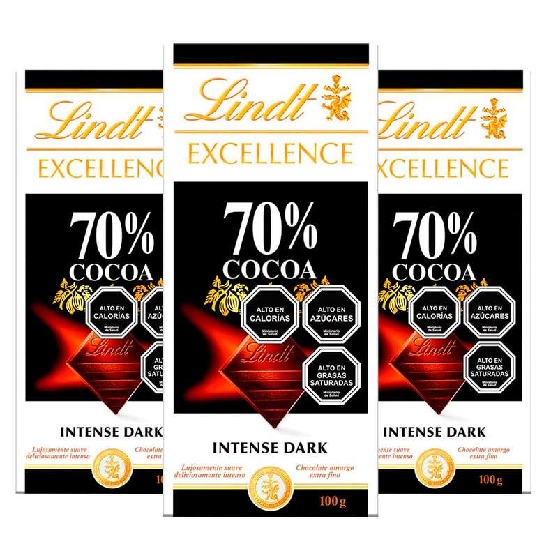Booz.cl: 3x Chocolate Lindt Barra Extra Fina Dark Amargo 70% Cacao 100 grs.