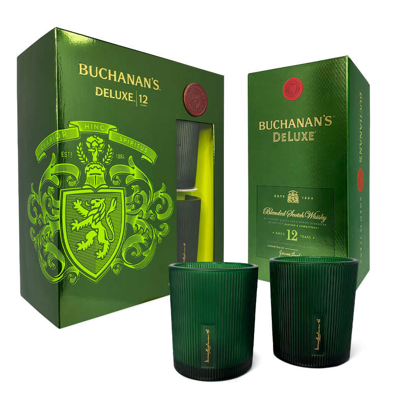 KIT WHISKY BUCHANANS + VASOS: 1x Whisky Buchanans 12 años 750cc 40º alc.