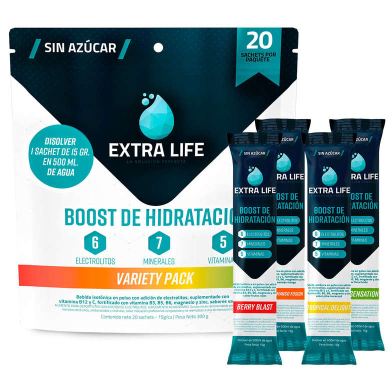Booz.cl: Boost de Hidratación Extra Life Variety Pack (20 Unidades)