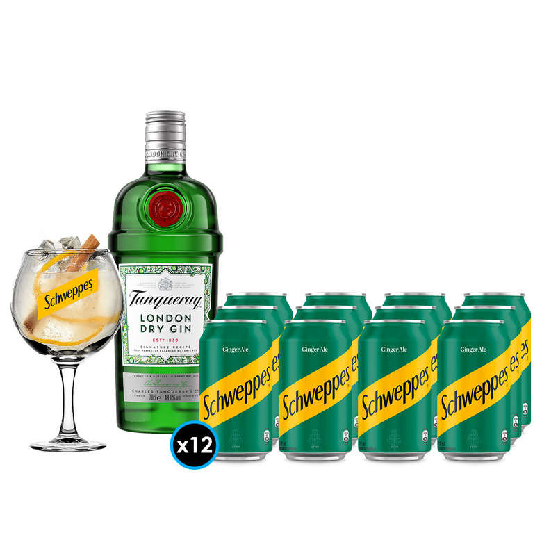 Gin Tanqueray 700cc 43.1ºalc. + Copón Schweppes + 12x Bebida Schweppes ...