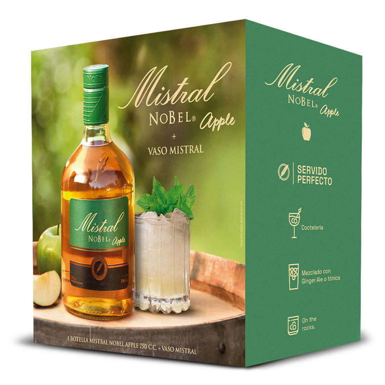 Booz.cl: KIT MISTRAL: Pisco Mistral Nobel Apple 750cc + Vaso