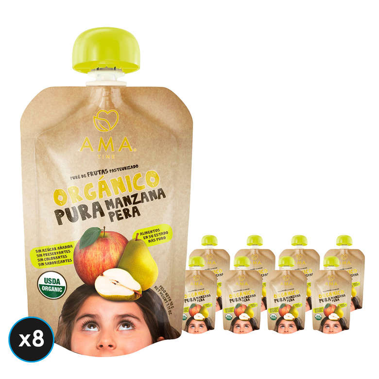 Booz.cl: 8x Puré Orgánico Ama Manzana-Pera 90 gramos