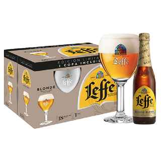 KIT LEFFE: 18x Cerveza Leffe Blond en Botellas 330cc + Copa Leffe