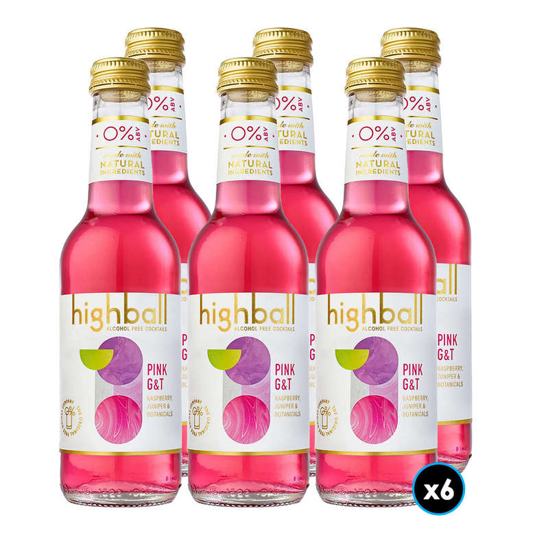 6x Highball Pink Gin and Tonic Non-Alcoholic Cocktail 250cc